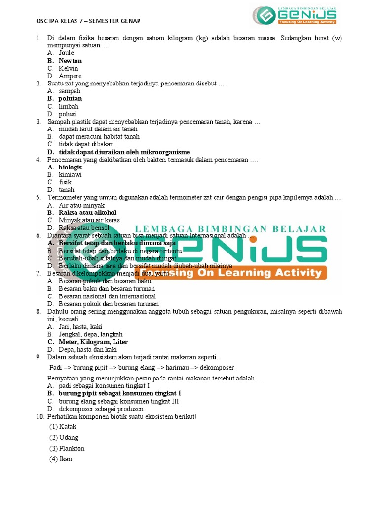 OSC IPA Kelas 7 (TO) + KUNCI | PDF