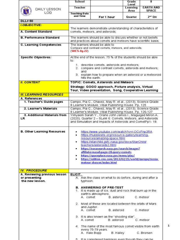Lesson Plan Near-Earth Objects | PDF | Meteoroid | Asteroid