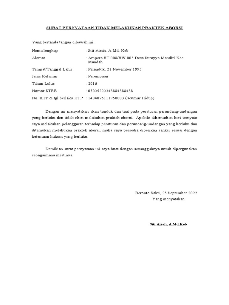 Surat Pernyataan Aborsi | PDF
