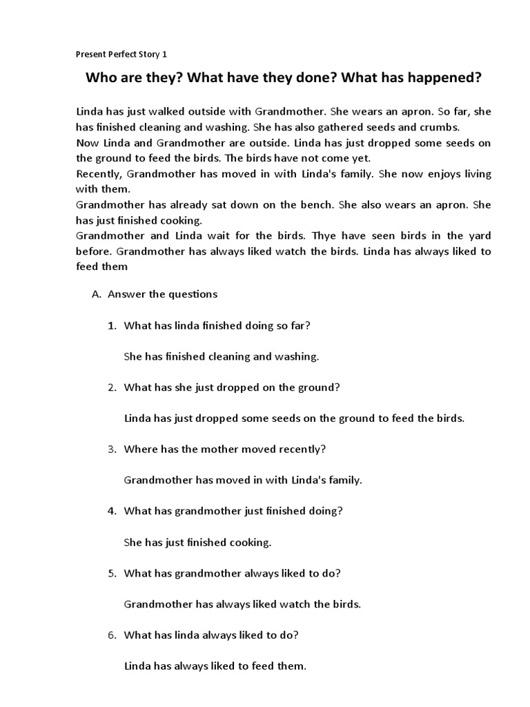 Present Perfect Story 1 | PDF