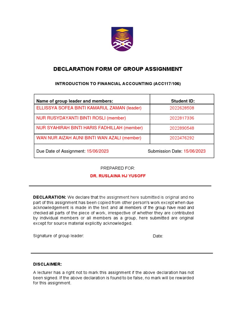 ACC117 Group Project | PDF | Debits And Credits | Receipt