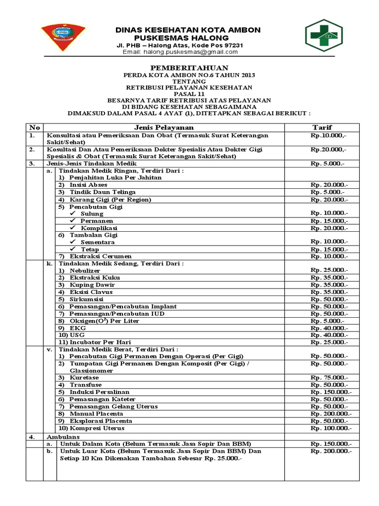 Tarif Harga Retribusi | PDF