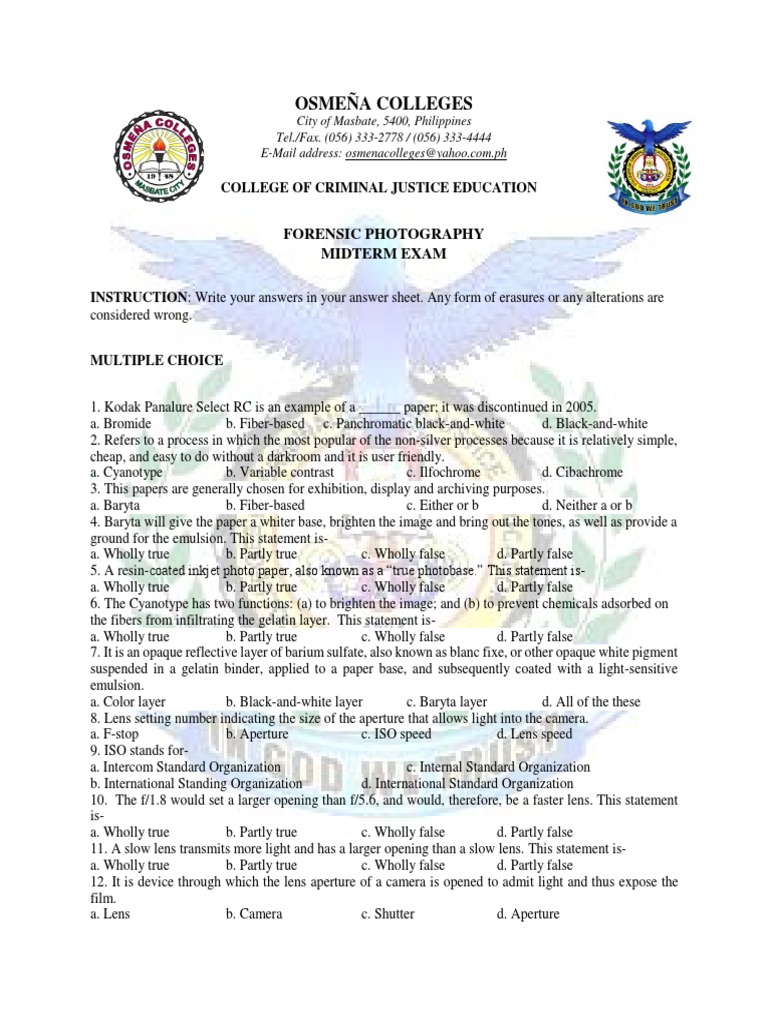Midterm Exam | Download Free PDF | Exposure (Photography) | Camera