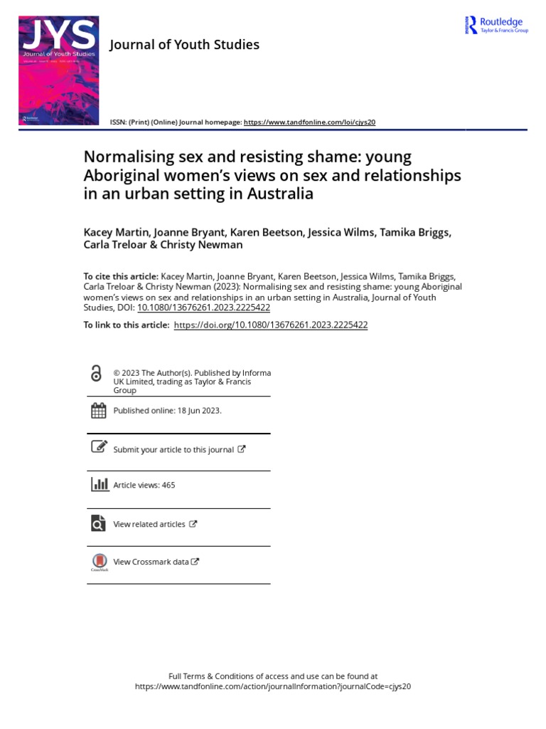 Normalising Sex and Resisting Shame Young Aboriginal Women S Views On Sex and Relationships in ...