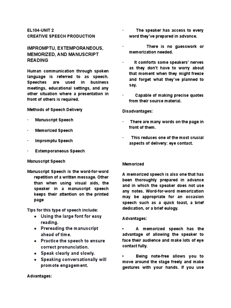 El104 Unit 2 Simplied Reviewer 1 | PDF | Monologue | Stress (Linguistics)