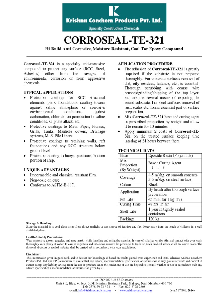 Corroseal TE 321 Rev 01 | PDF | Corrosion | Epoxy