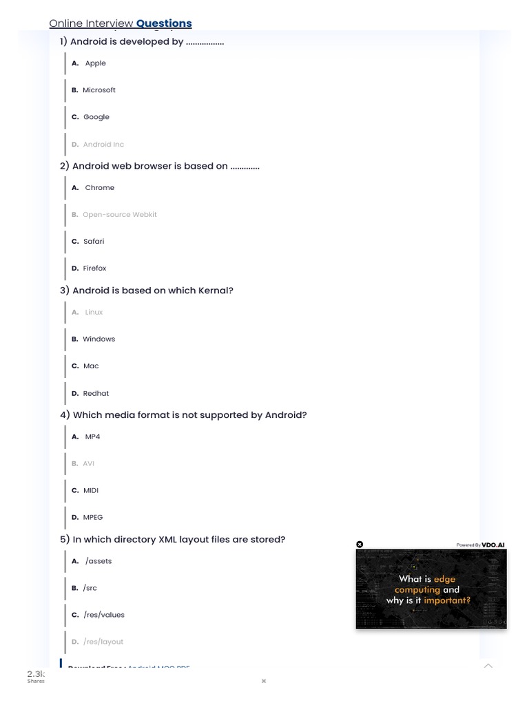 MAD MCQs3 | PDF | Android (Operating System) | Operating System