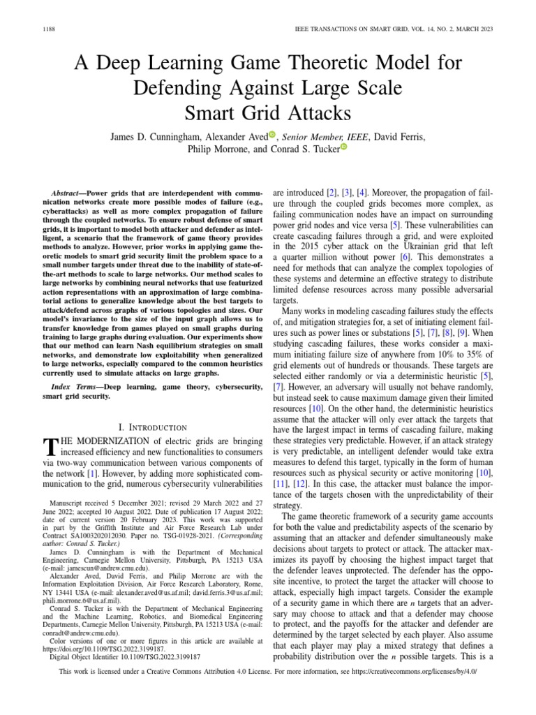 A Deep Learning Game Theoretic Model For Defending Against Large Scale Smart Grid Attacks Pdf