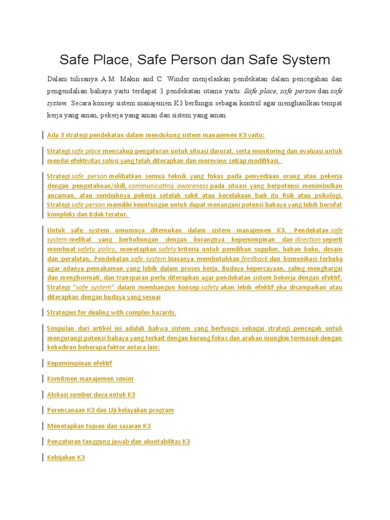 Safe Place, Safe Person, & Safe System | PDF