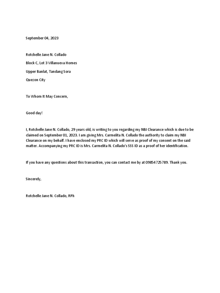 NBI Authorization Letter | PDF