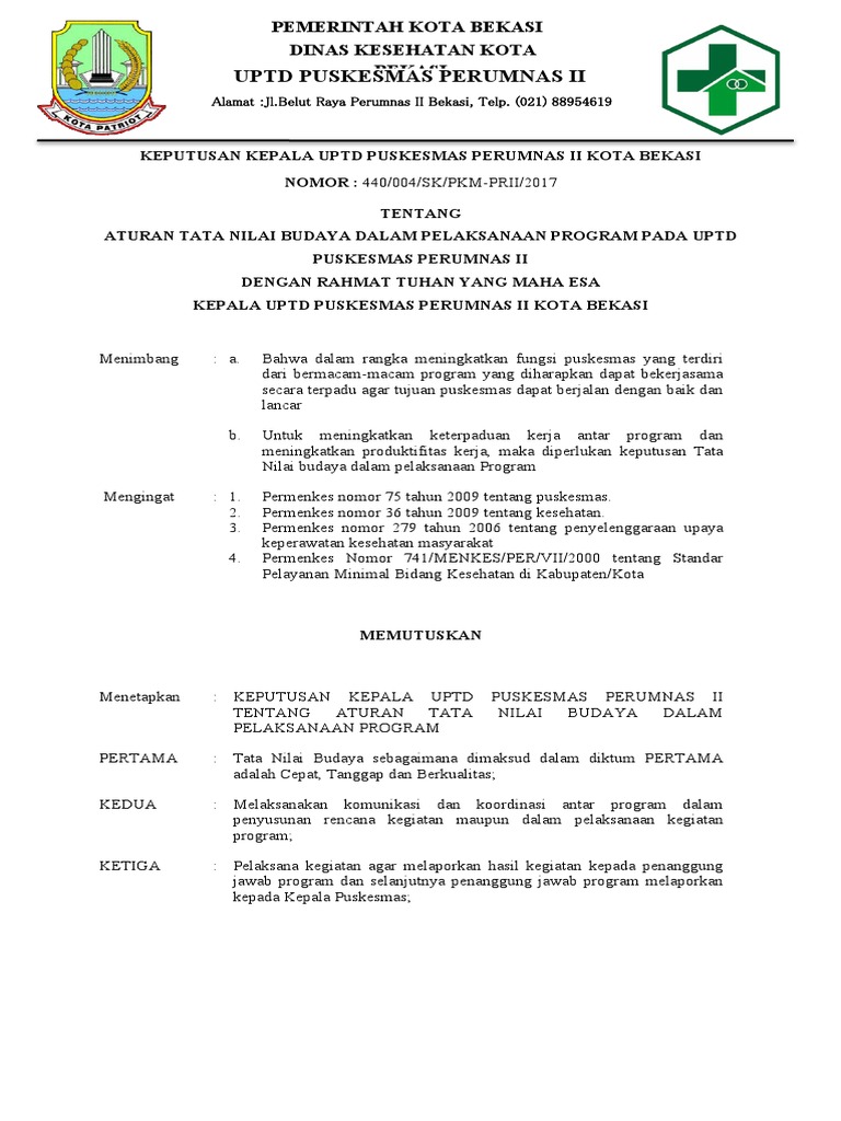 SK TTG Aturan Tata Nilai Budaya DLM Pelaksanaan Prog PR 2 | PDF
