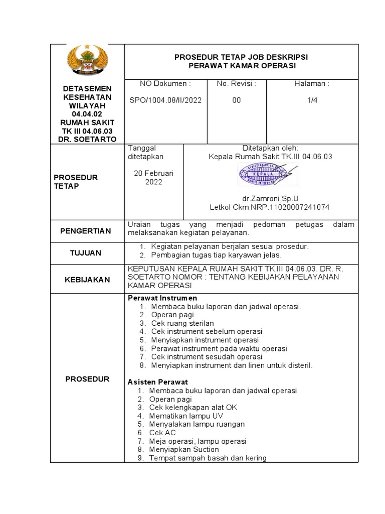 Spo Prosedur Tetap Job Deskripsi | PDF