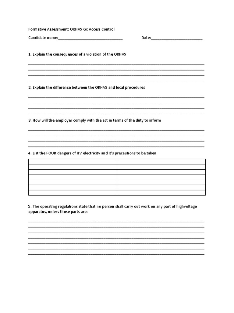 ORHVS GX Access Control Formative Assessment | PDF | High Voltage ...