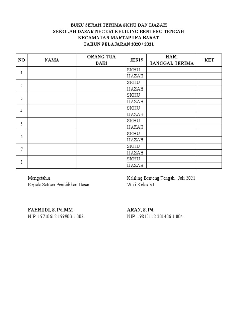 Buku Serah Terima Skhu Dan Ijazah Acc | PDF
