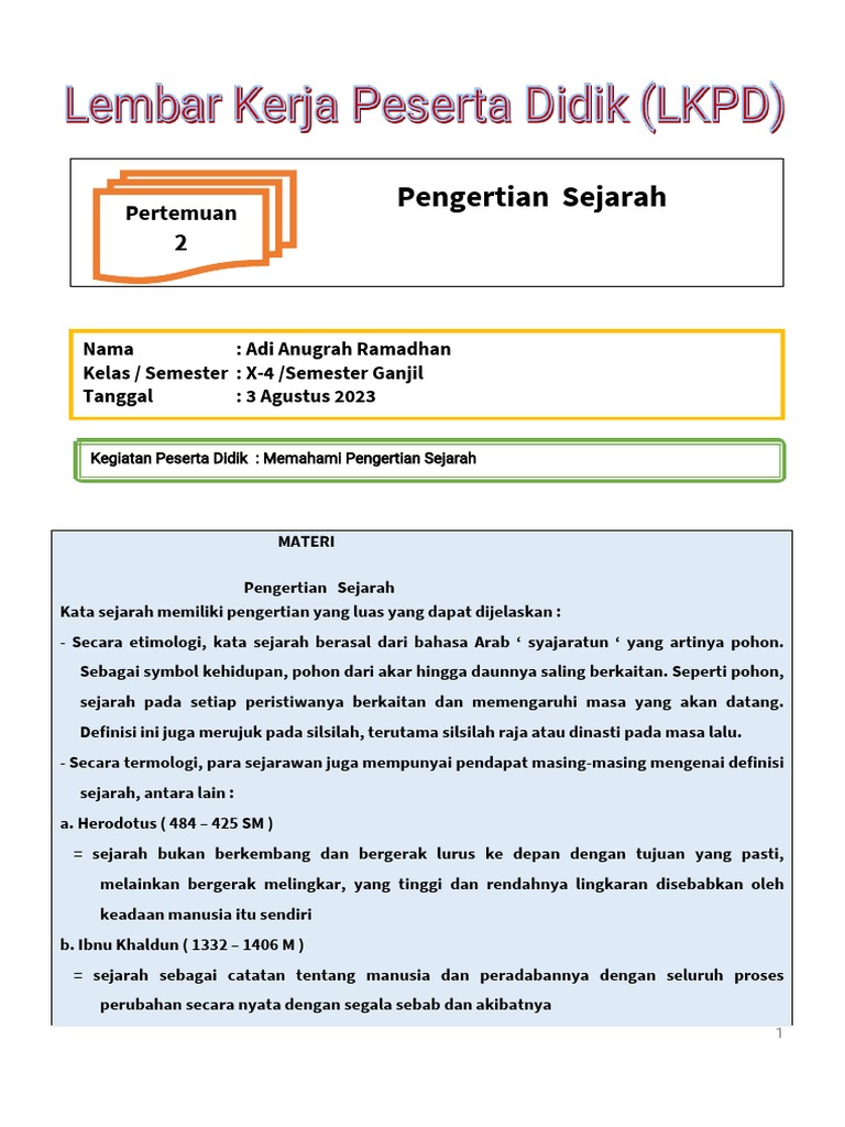 LKPD 2. Pengertian Sejarah | PDF