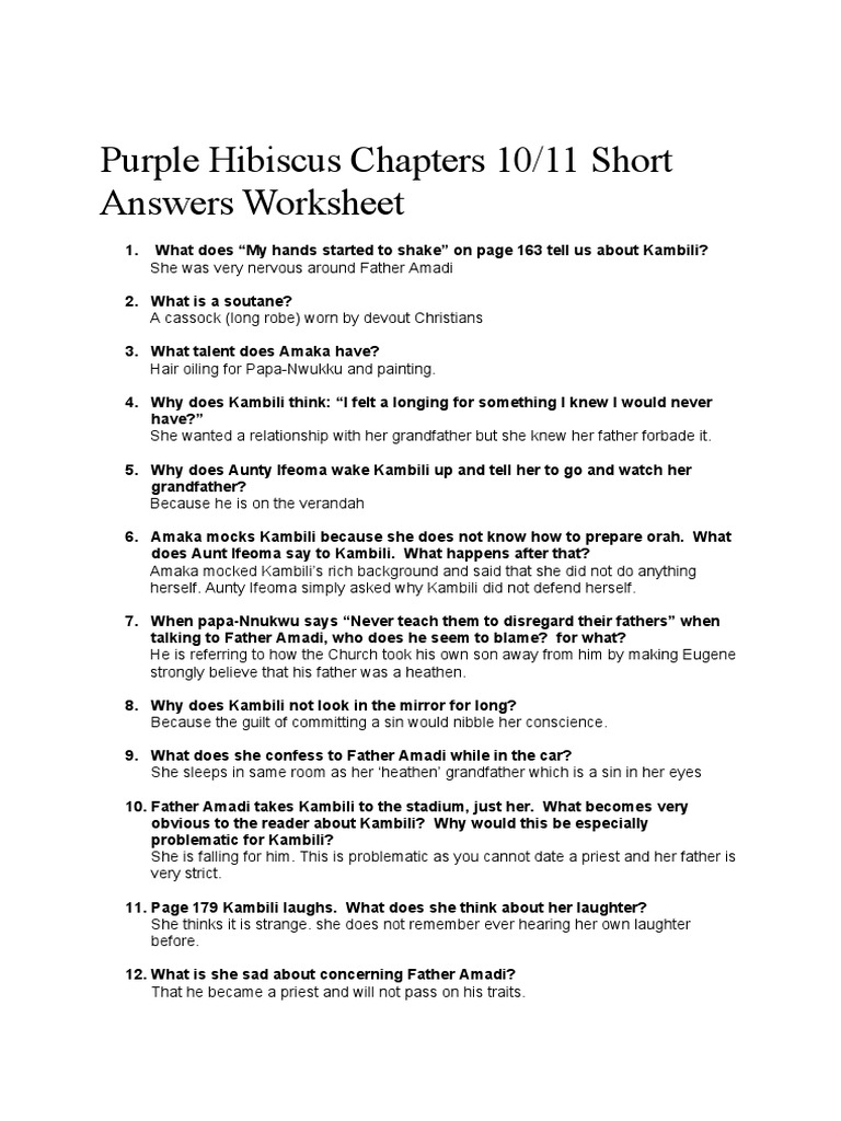 Purple Hibiscus CH 10 and 11 | PDF
