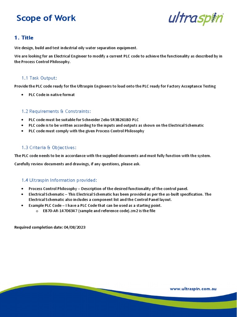 Scope of Work - PLC Code Modification | PDF