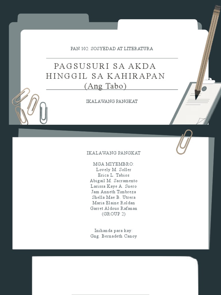 Pagsusuri Sa Akda Hinggil Sa Kahirapan Ang Tabo | PDF