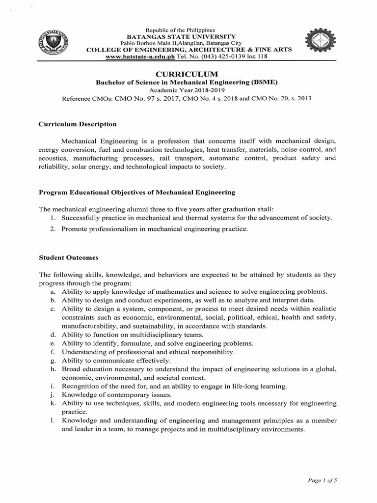 Required Bsme Curriculum | PDF