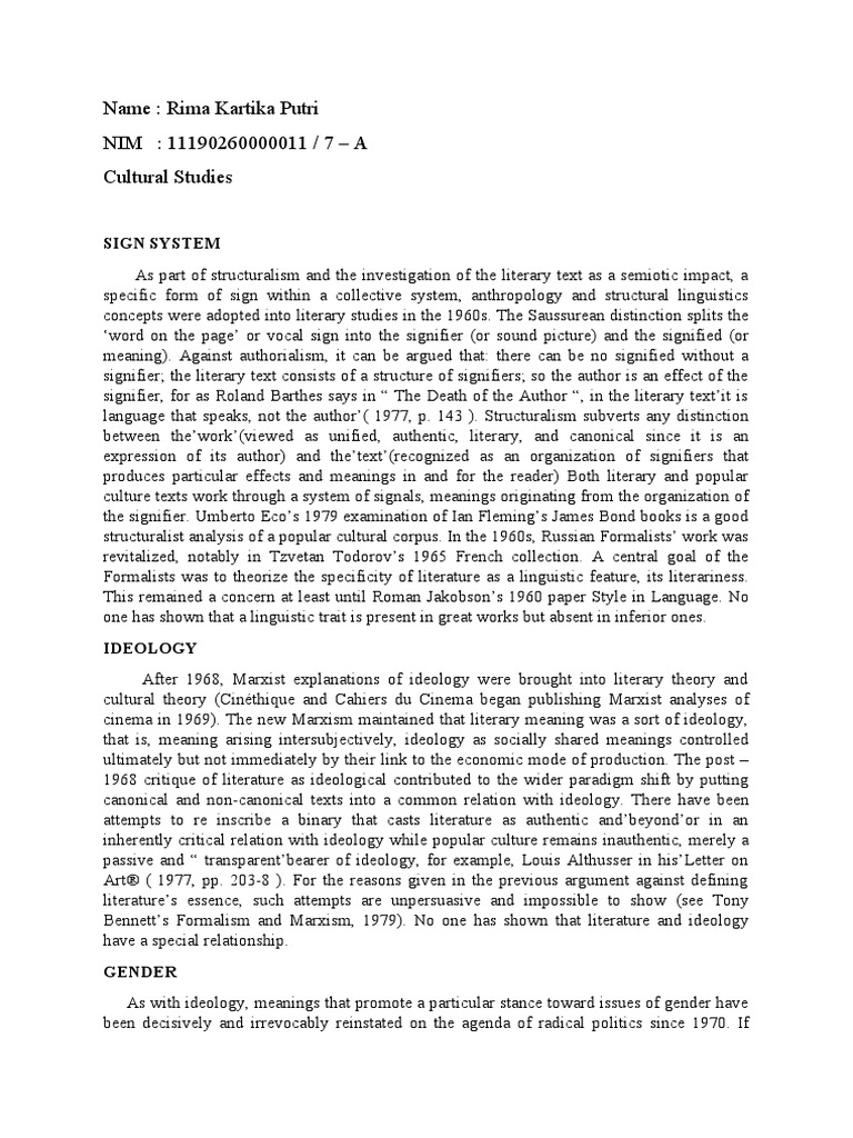 Resume Cultural Studies - Rima Kartika | PDF | Cultural Studies ...