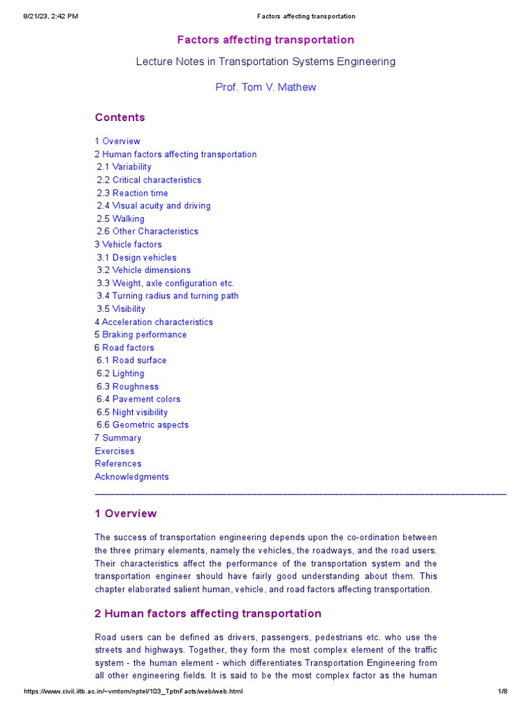 Factors Affecting Transportation | PDF | Road | Traffic