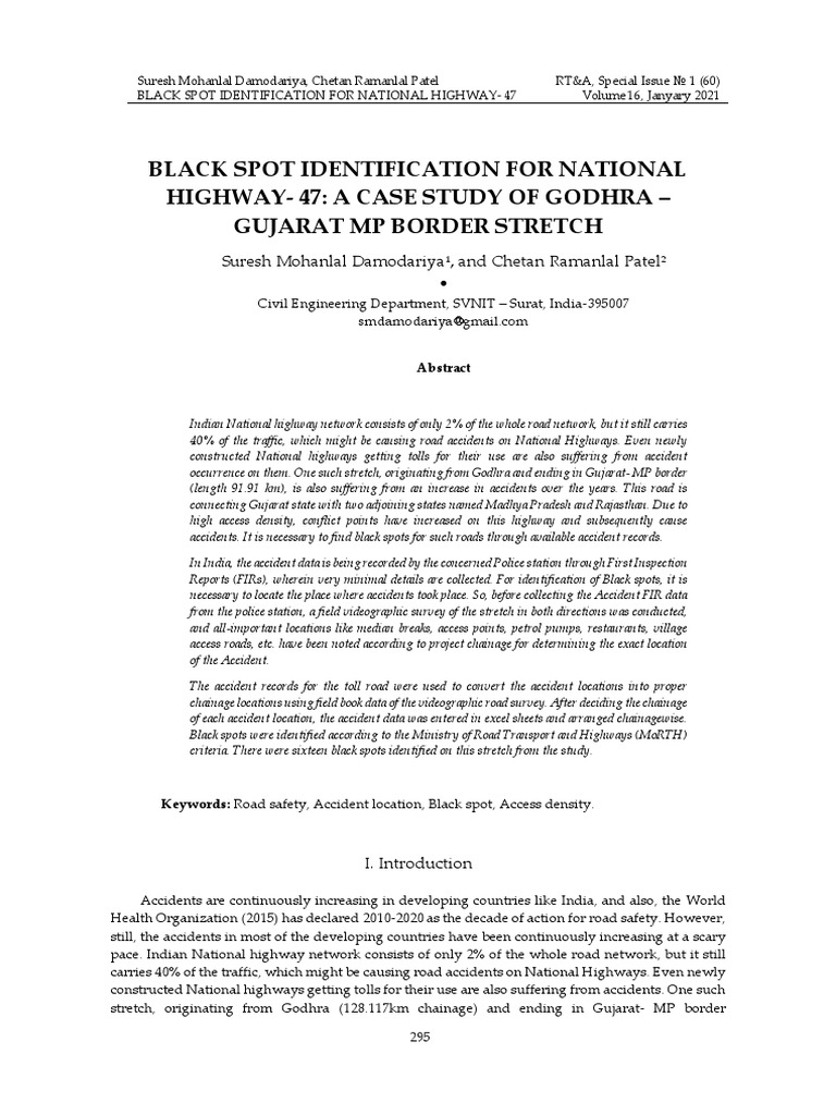 Black Spot Identification For National Highway47 A Case Study of Godhra Gujarat MP Border ...
