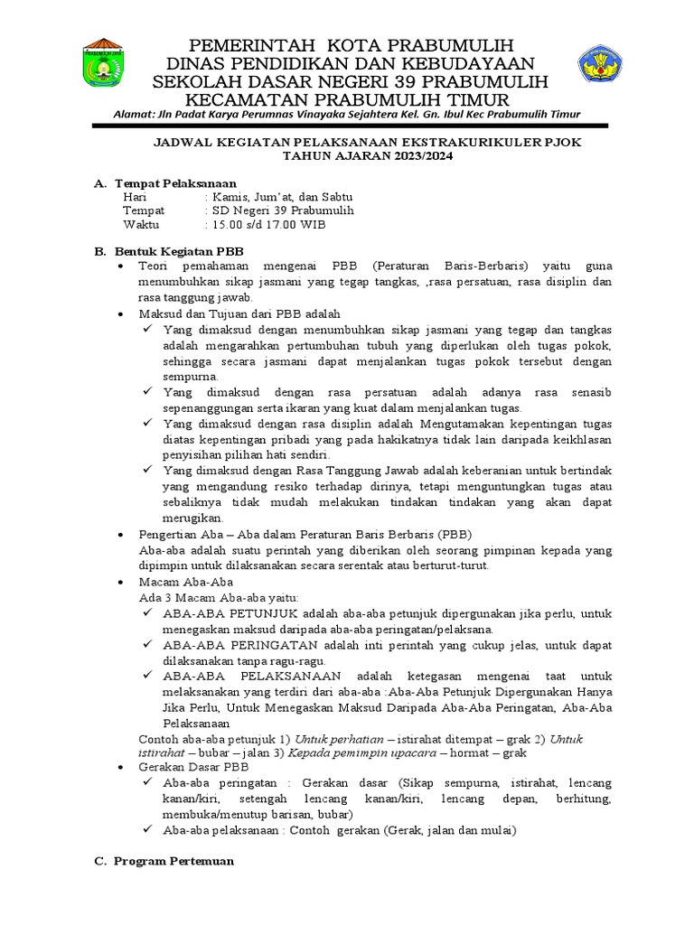 Jadwal Kegiatan Eskul Pjok Januari Juni 23 Genap-1 | PDF