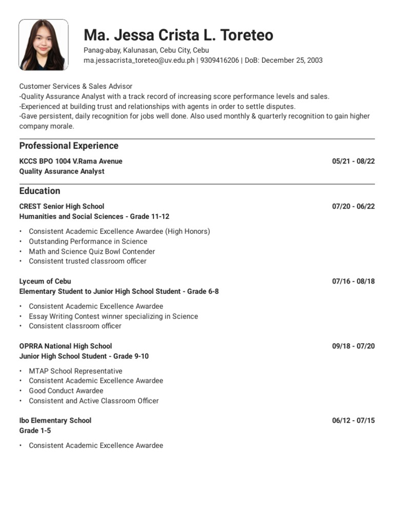 Ma. Jessa Crista L. Toreteo Resume | PDF