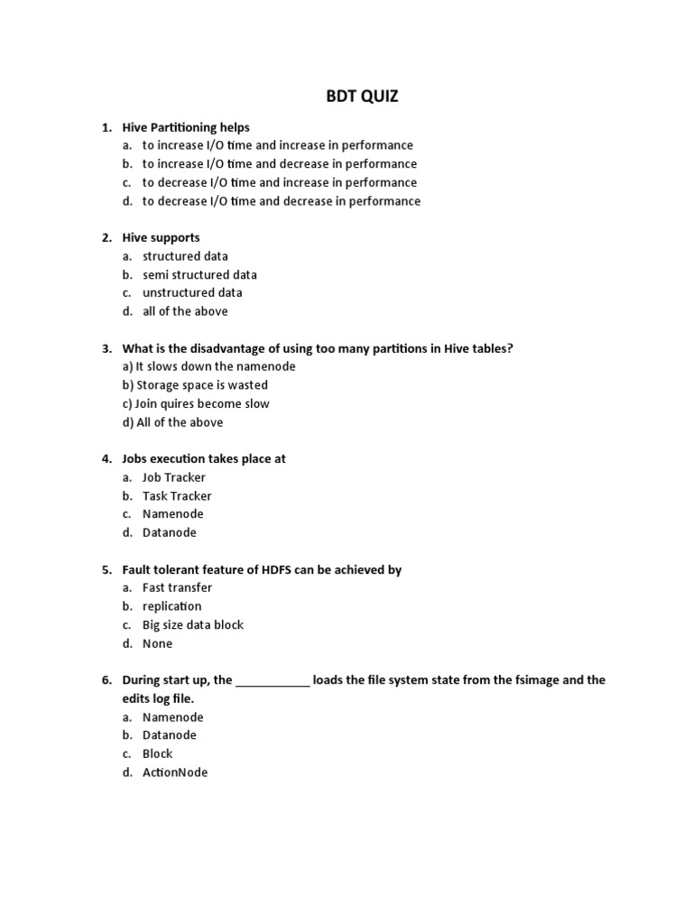 BDT Quiz | Download Free PDF | Apache Hadoop | System Software