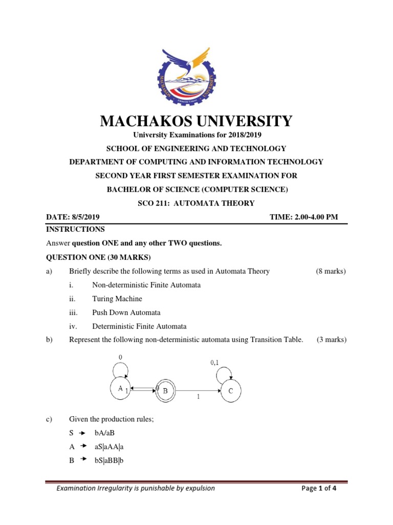 Sco 211 Automata Theory | PDF | Theory Of Computation | Theoretical Computer Science