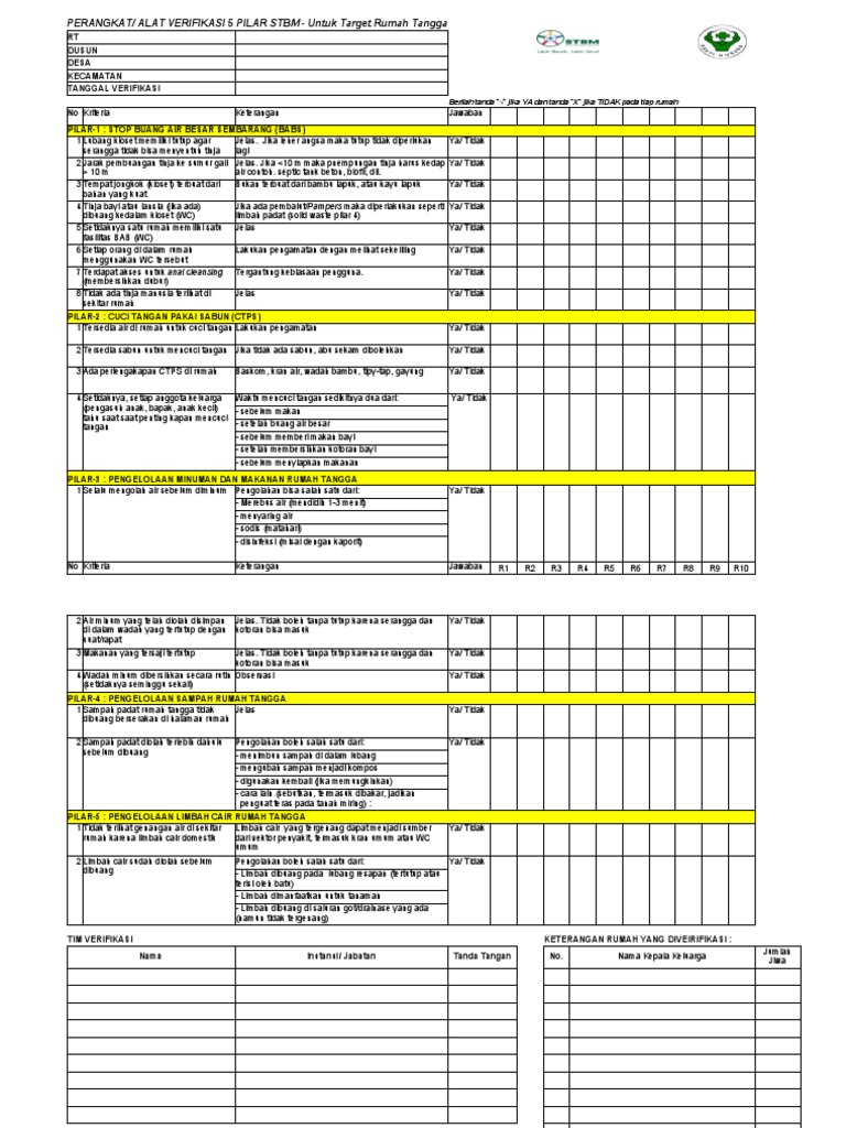 Form Verifikasi 5 Pilar STBM 2017 | PDF