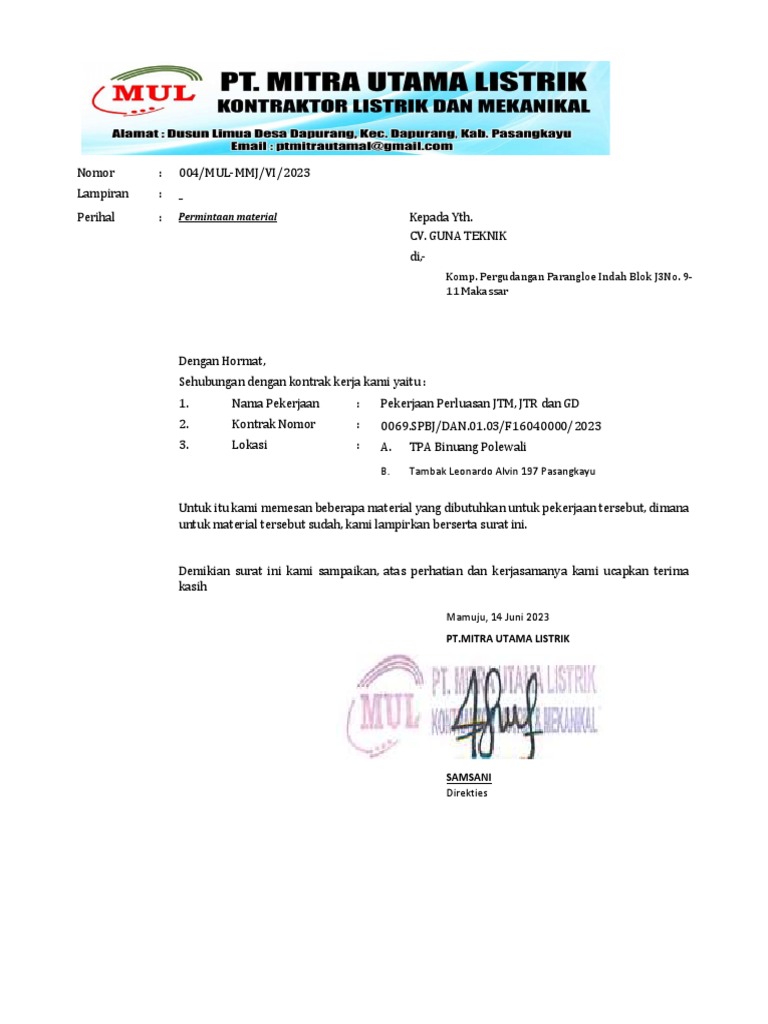 Permintaan Material Proyek Listrik | PDF