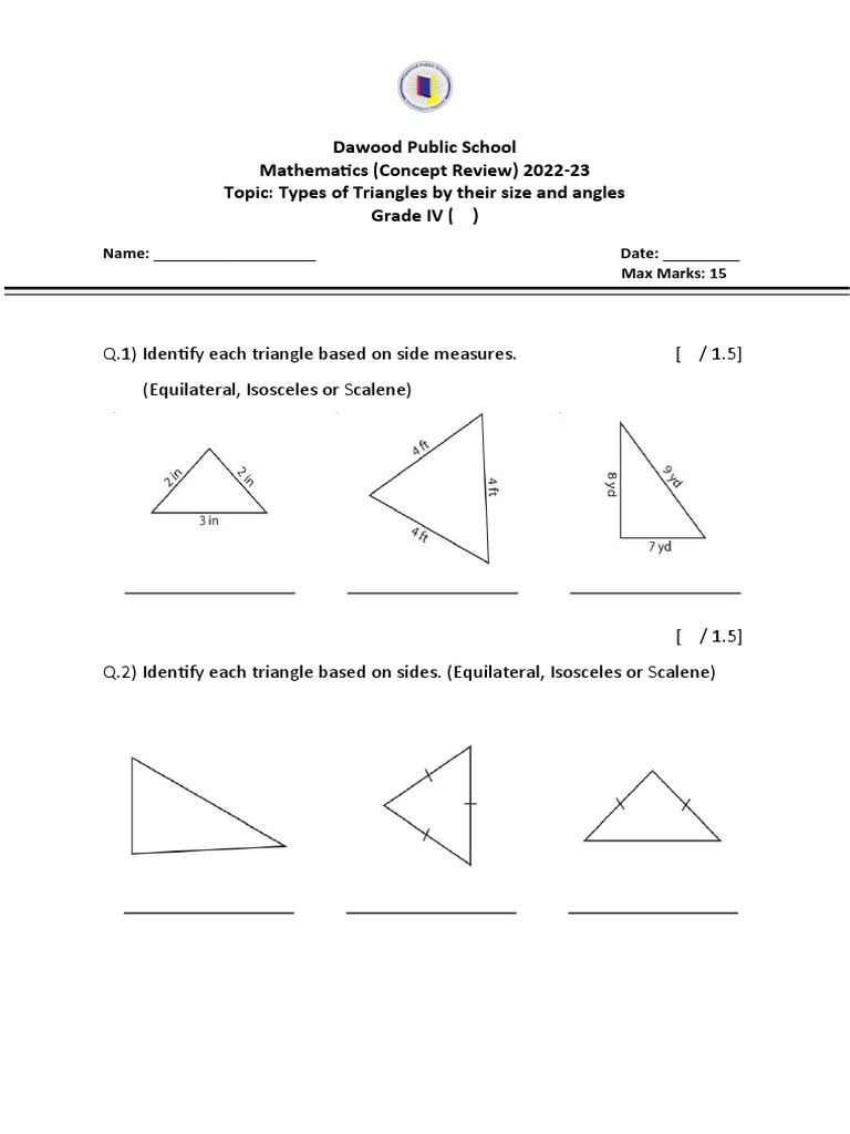 Types of Triangles Worksheet Grade 4 | PDF | Teaching Methods ...
