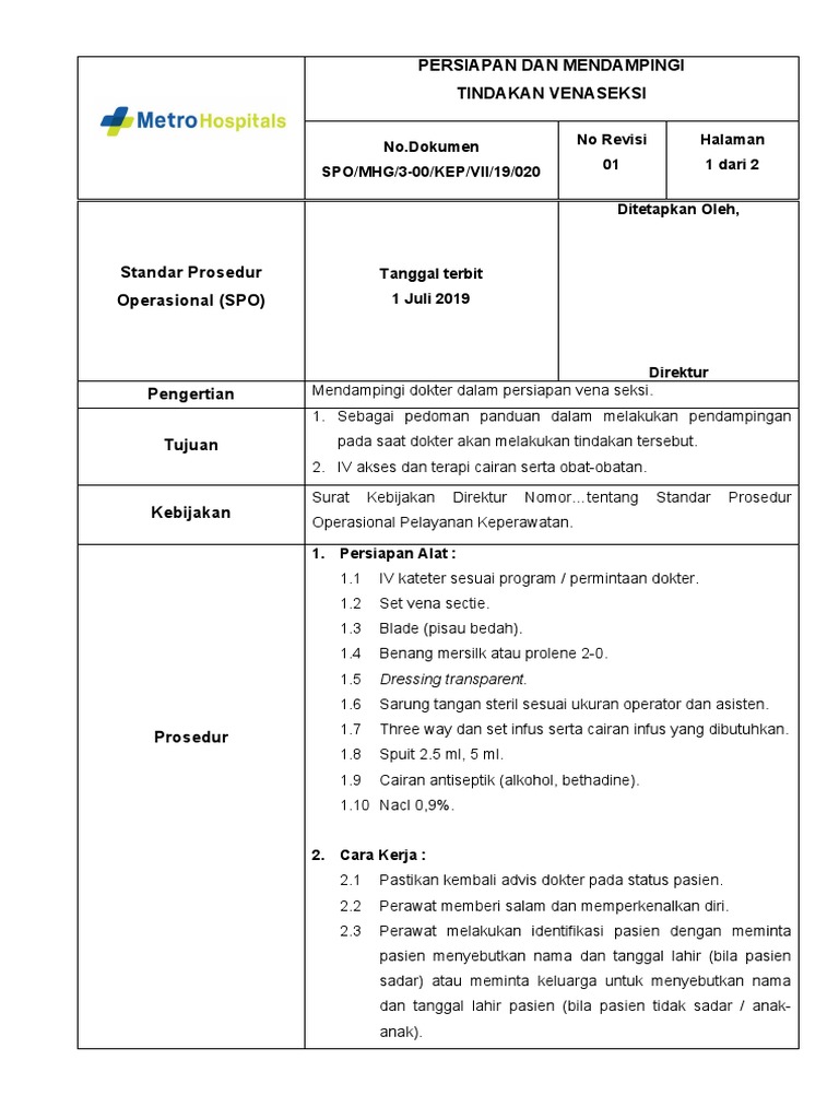 Persiapan Dan Mendampingi Tindakan Vena Seksi | PDF
