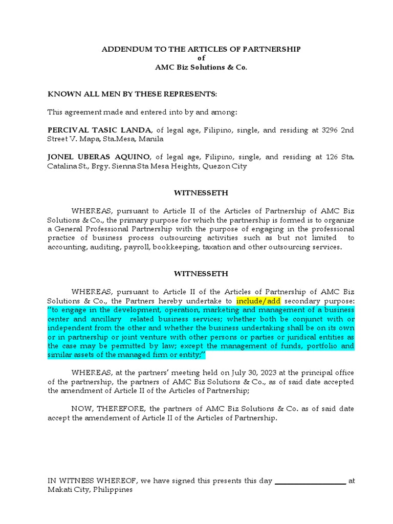 Addendum | PDF | Partnership | Business