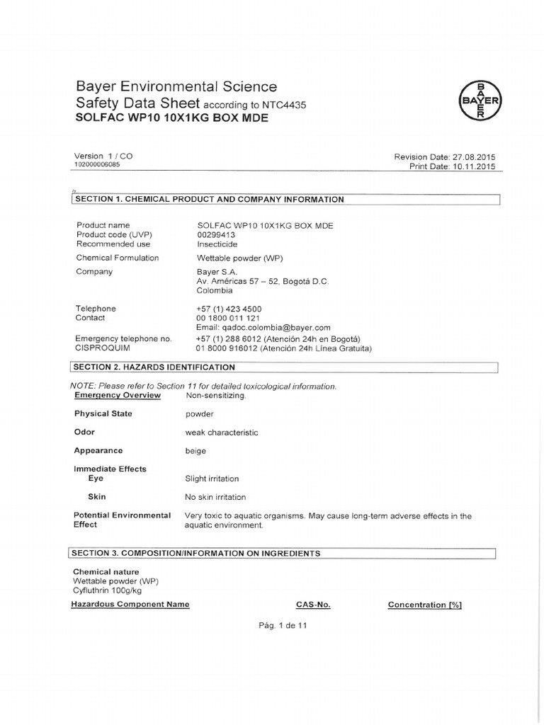 Bayer Solfac - WP - 10-AR-SDS - 02 - GHS | PDF | Insects | Pesticide