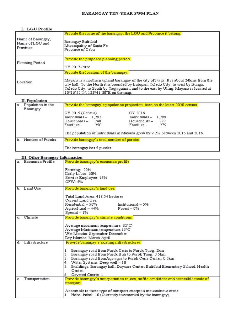 Barangay 10yr SWM Plan | PDF | Waste Management | Municipal Solid Waste