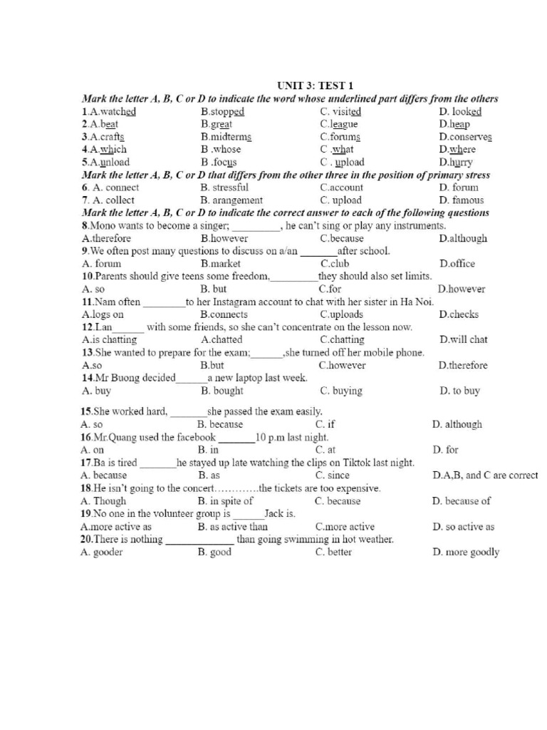 Unit 3 Test 01 | PDF