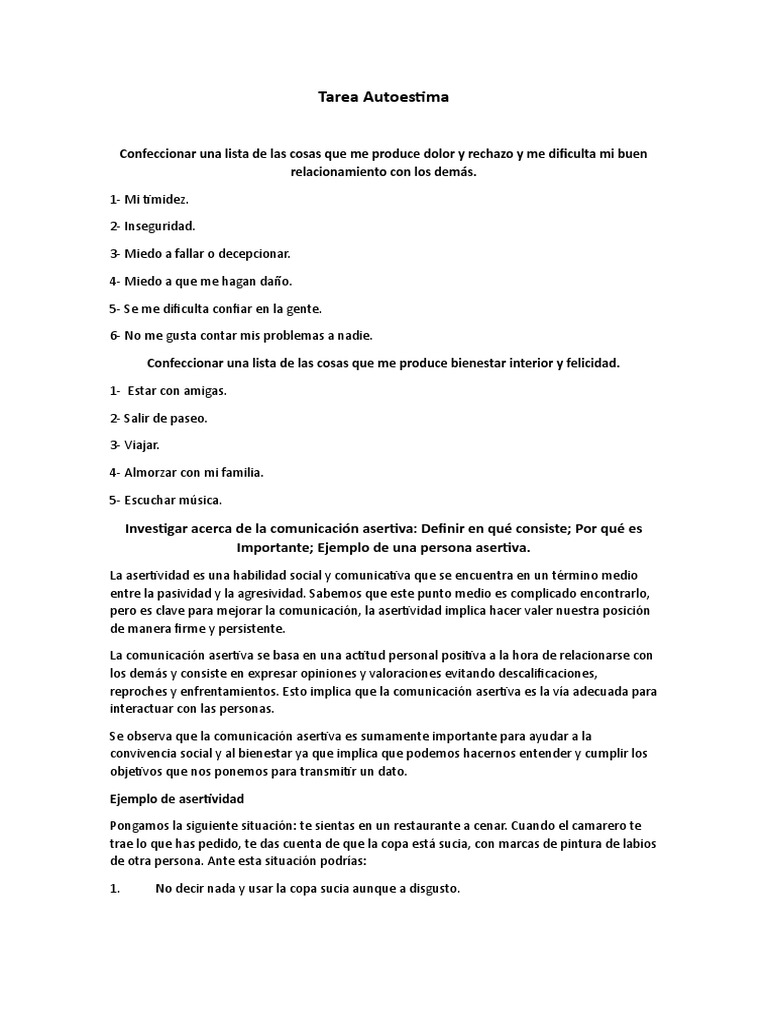 Tarea Autoestima Andrea | PDF | Autoestima | Bienestar