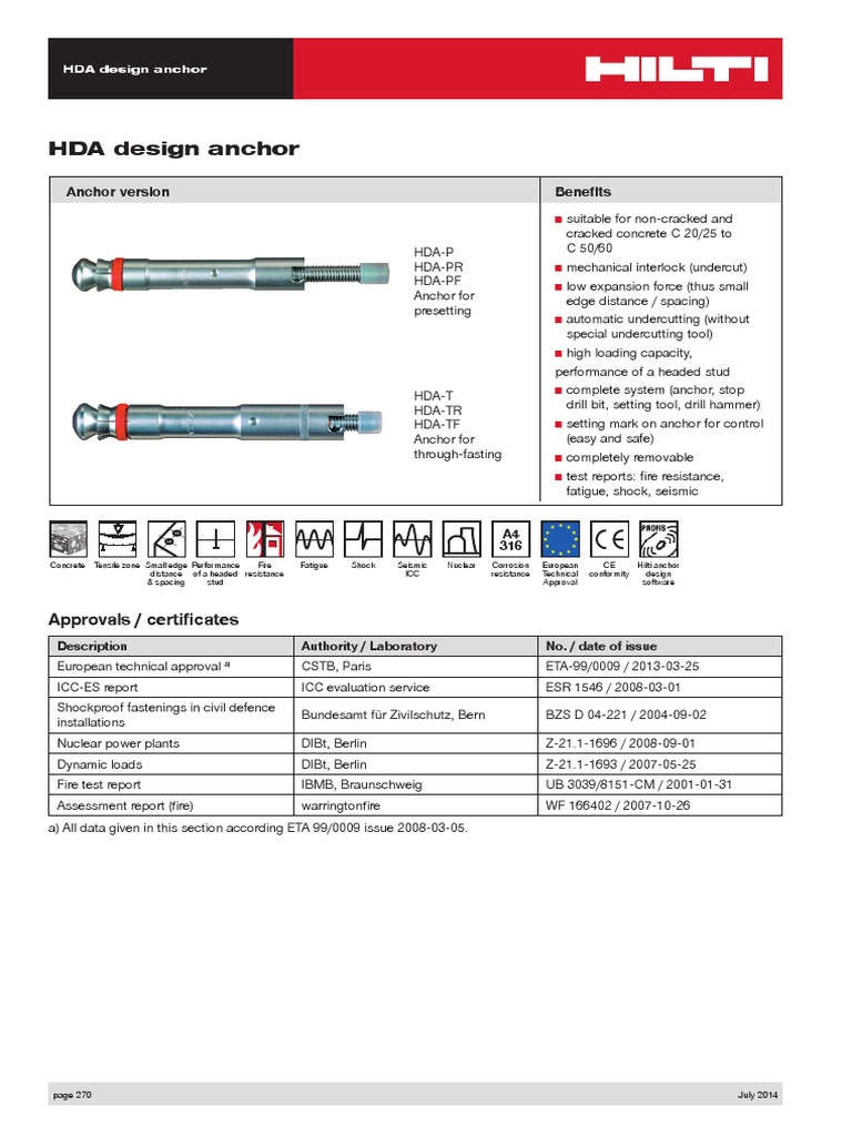 HILTI HDA ANCHOR DESIGN Technical-Information | Download Free PDF | Strength Of Materials | Bending
