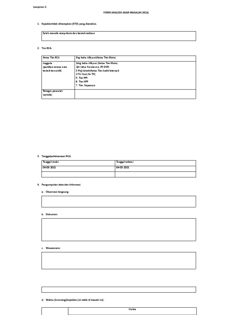 CONTOH FORM RCA DR Satriya | PDF