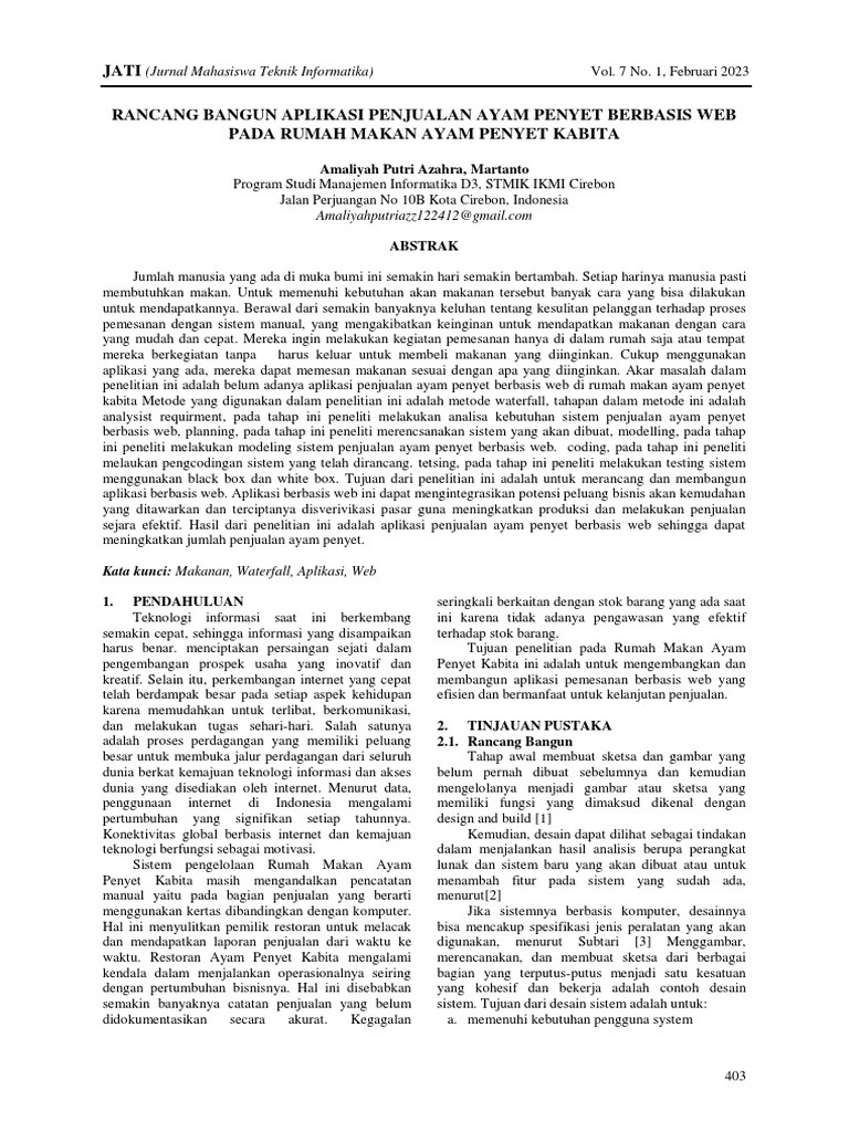 Aplikasi Penjualan Ayam Penyet Web | PDF