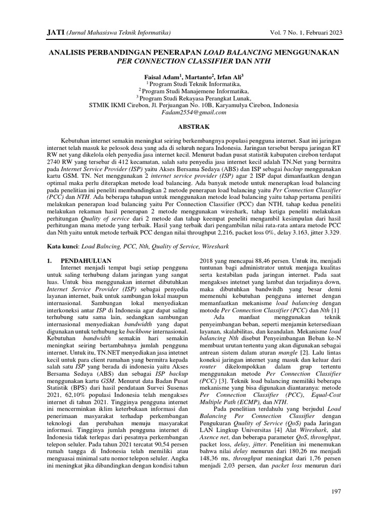 Analisis Perbandingan Penerapan Load Balancing Menggunakan Per Connection Classifier Dan NTH | PDF