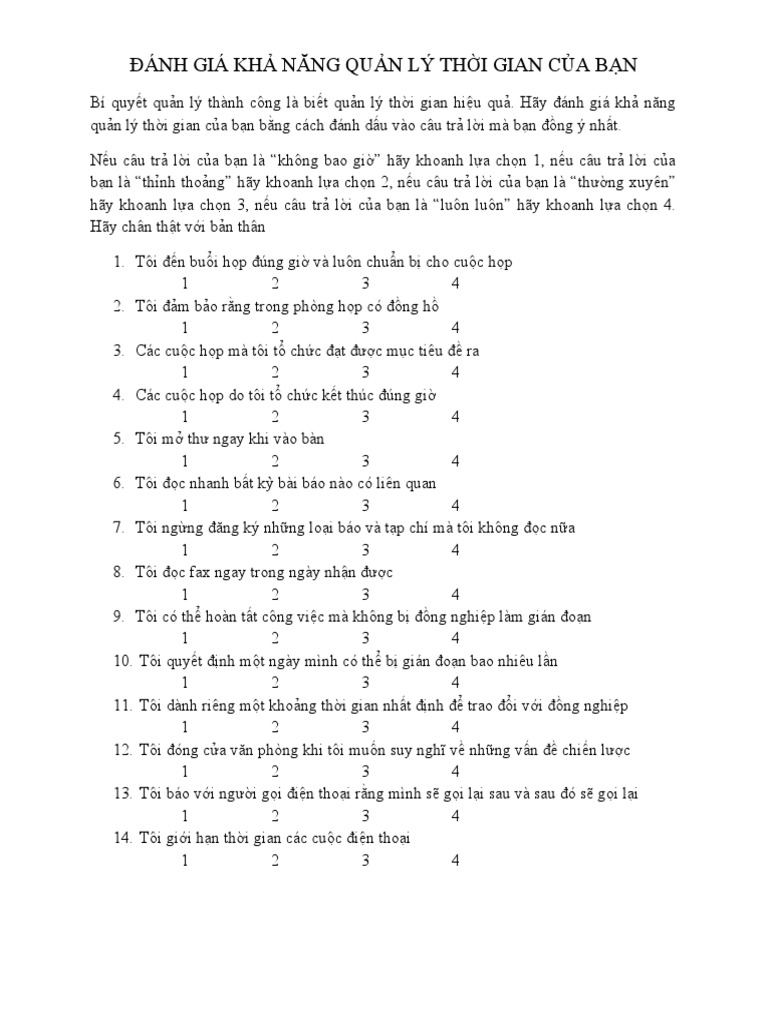 6.2.danh Gia Kha Nang Quan Ly Thoi Gian | PDF