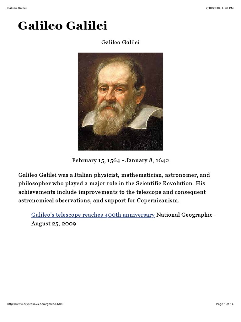 Galileo Galilei Achievements Galileo Galilei | PDF | Galileo Galilei