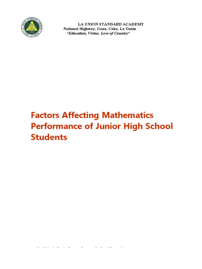 Factors Affecting Mathematics Performance of Junior High School ...