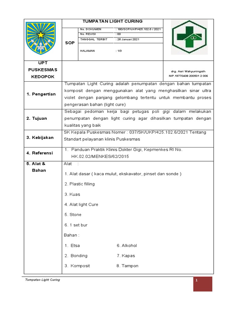 Sop Tumpatan Light Curing | PDF
