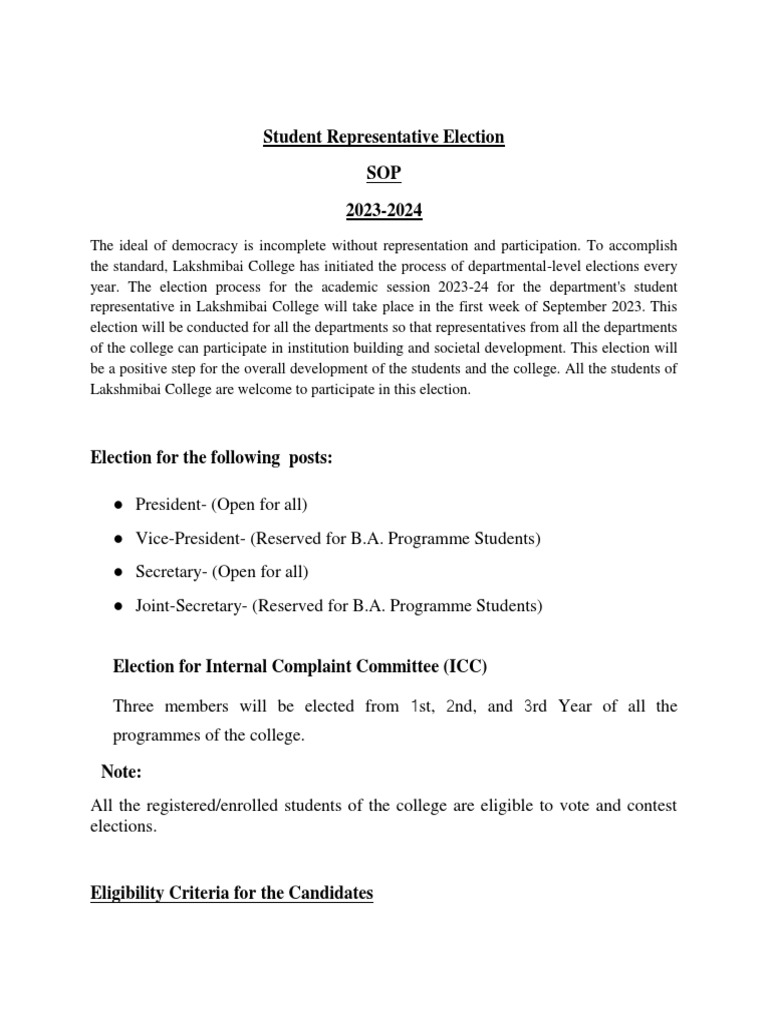 Student Representative Election SOP 2023-24 | PDF | Bachelor Of Arts ...