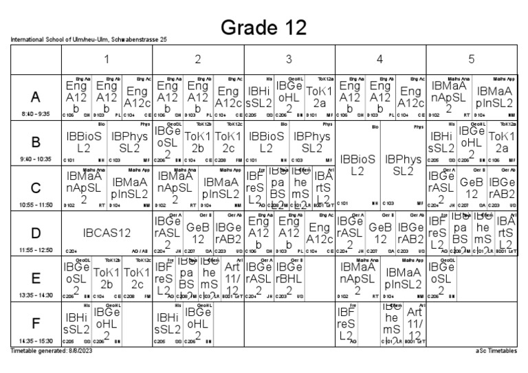 Grade 12 Timetable 2023 - 24 | PDF