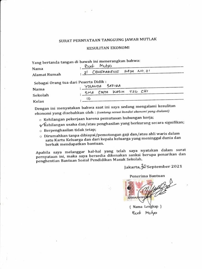 Contoh Isian SPTJM | PDF